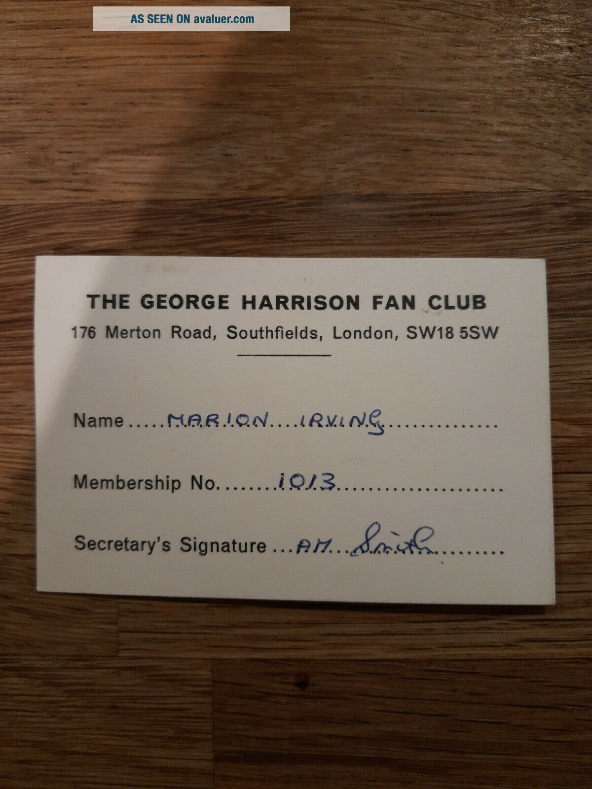 Beatles George Harrison Fan Club Membership Card 1973 Very Rare | #13186404