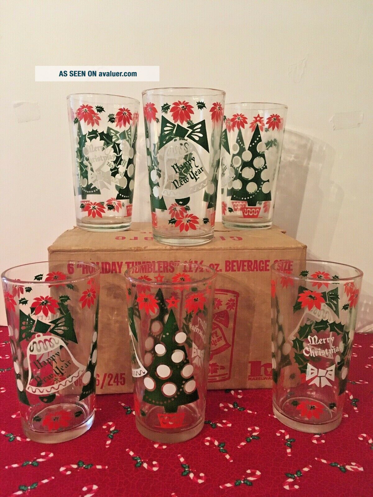 6 Vintage Hazelware Holiday Tumblers Merry Christmas Happy Year Hazel ...