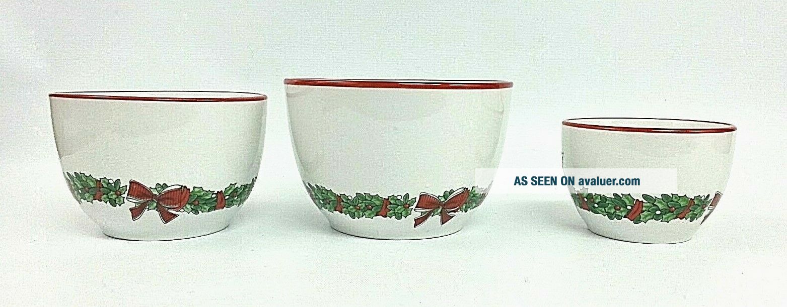 Fitz Floyd Candy Cane Santa 3 Nesting Tidbit Bowls Christmas | #13223565