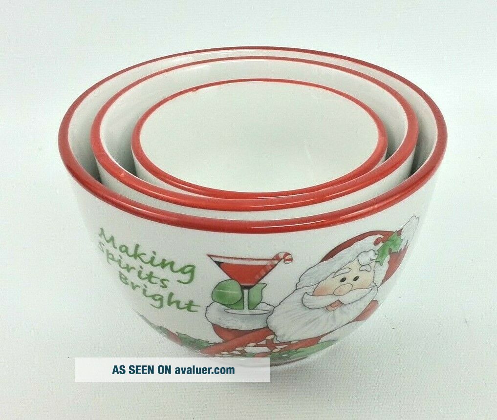 Fitz Floyd Candy Cane Santa 3 Nesting Tidbit Bowls Christmas | #13223565