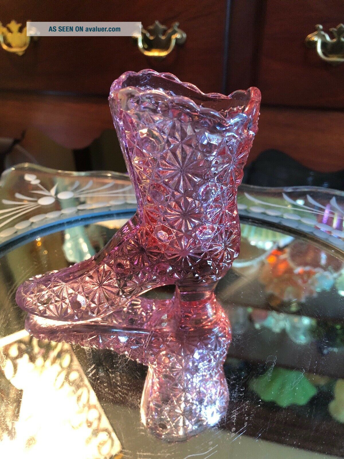 Vintage Fenton Glass Pink Rose Daisy & Button High Top Boot Shoe ...