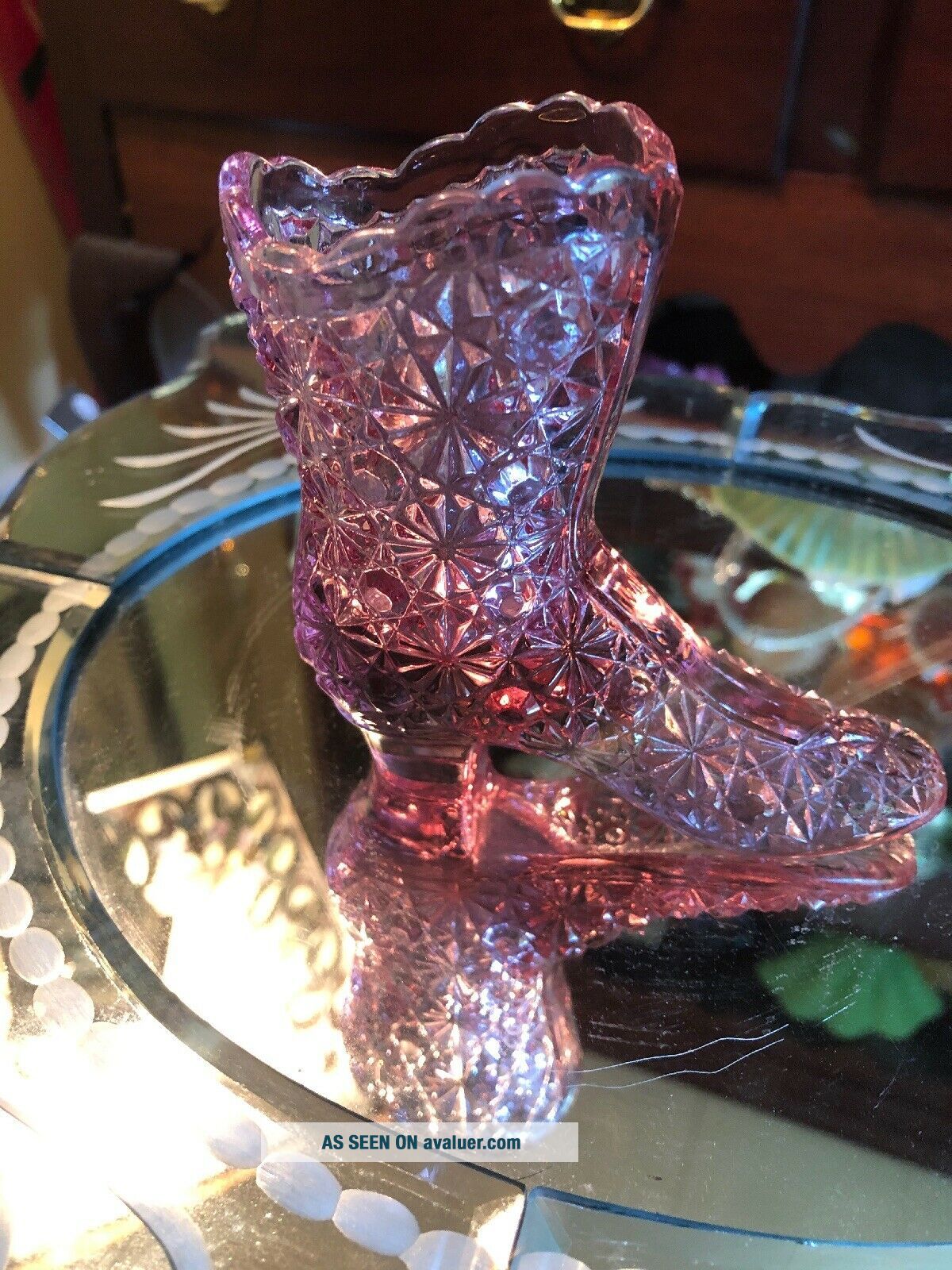Vintage Fenton Glass Pink Rose Daisy & Button High Top Boot Shoe ...