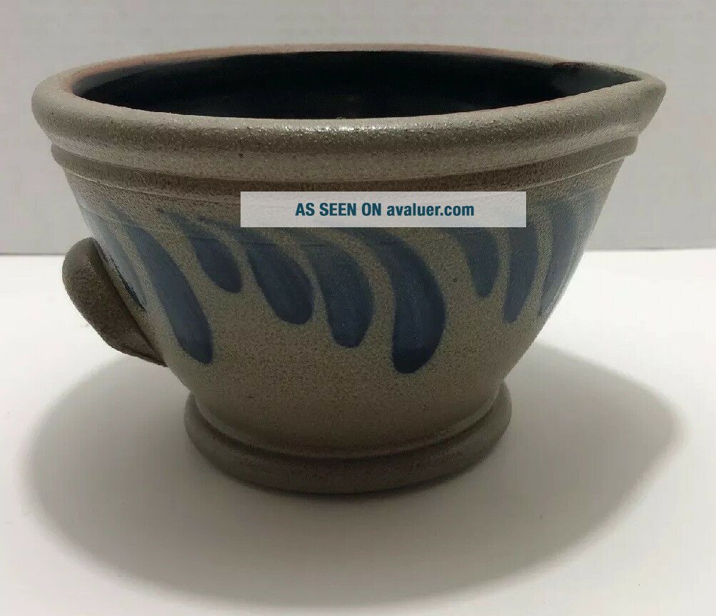 Rowe Pottery Mixing Or Batter Bowl Blue Drop Salt Glazed | #13233011