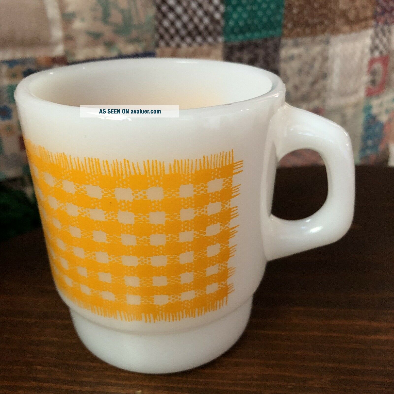 Fire King Coffee Anchor Hocking Mug Gingham Check Yellow Stacking Cup ...