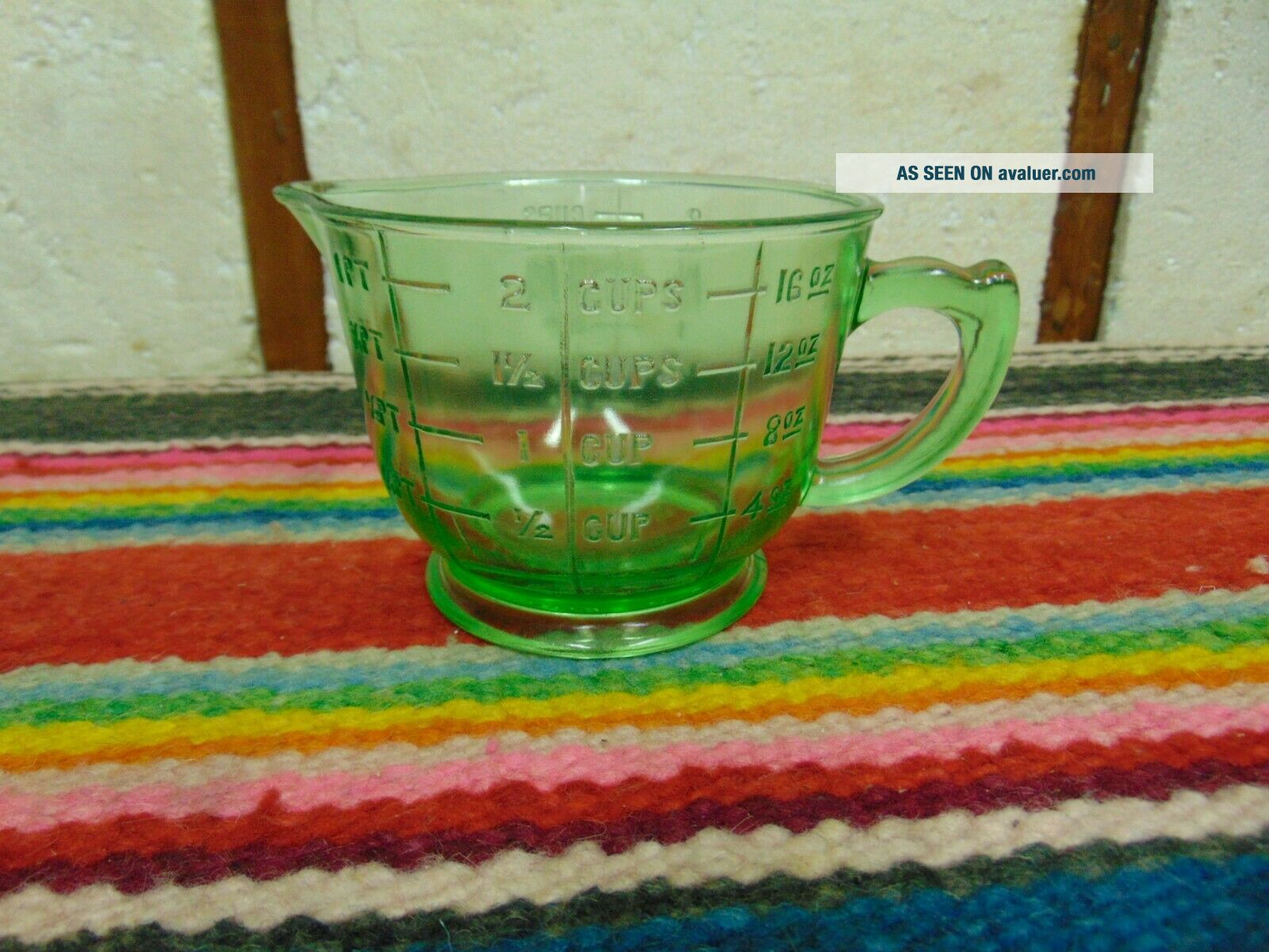 Vintage Green Depression Glass 2 Cup Measuring And Mixing Cup | #13276471