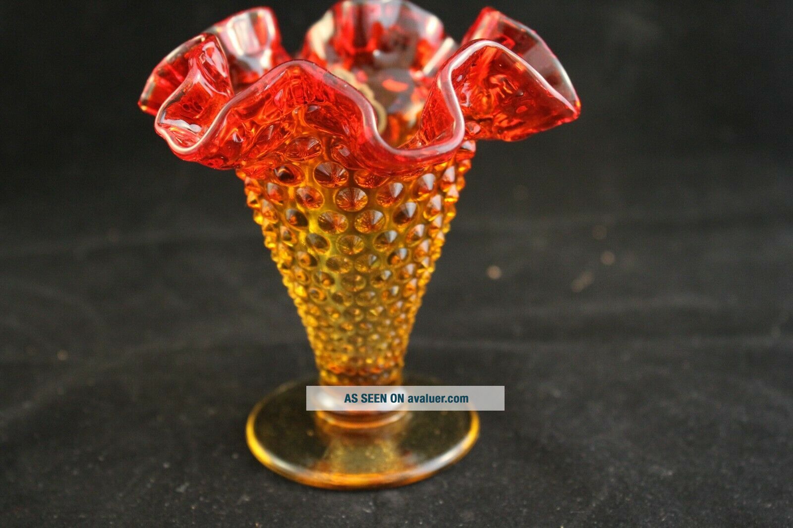 Rare Vintage Fenton Dark Ruby Red - Amberina Hobnail Small Trumpet Vase ...