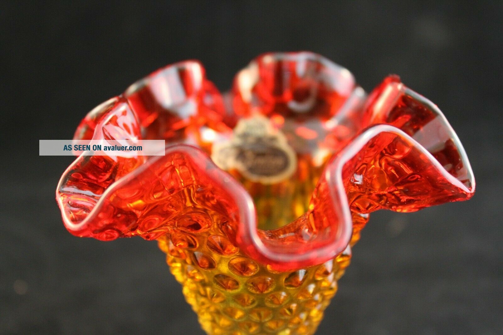 Rare Vintage Fenton Dark Ruby Red - Amberina Hobnail Small Trumpet Vase ...