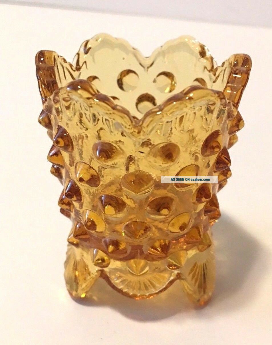 Vintage Fenton Amber Footed Hobnail Toothpick Holder | #13341376