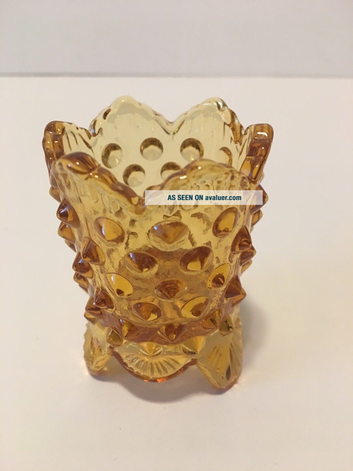 Vintage Fenton Amber Footed Hobnail Toothpick Holder | #13341376