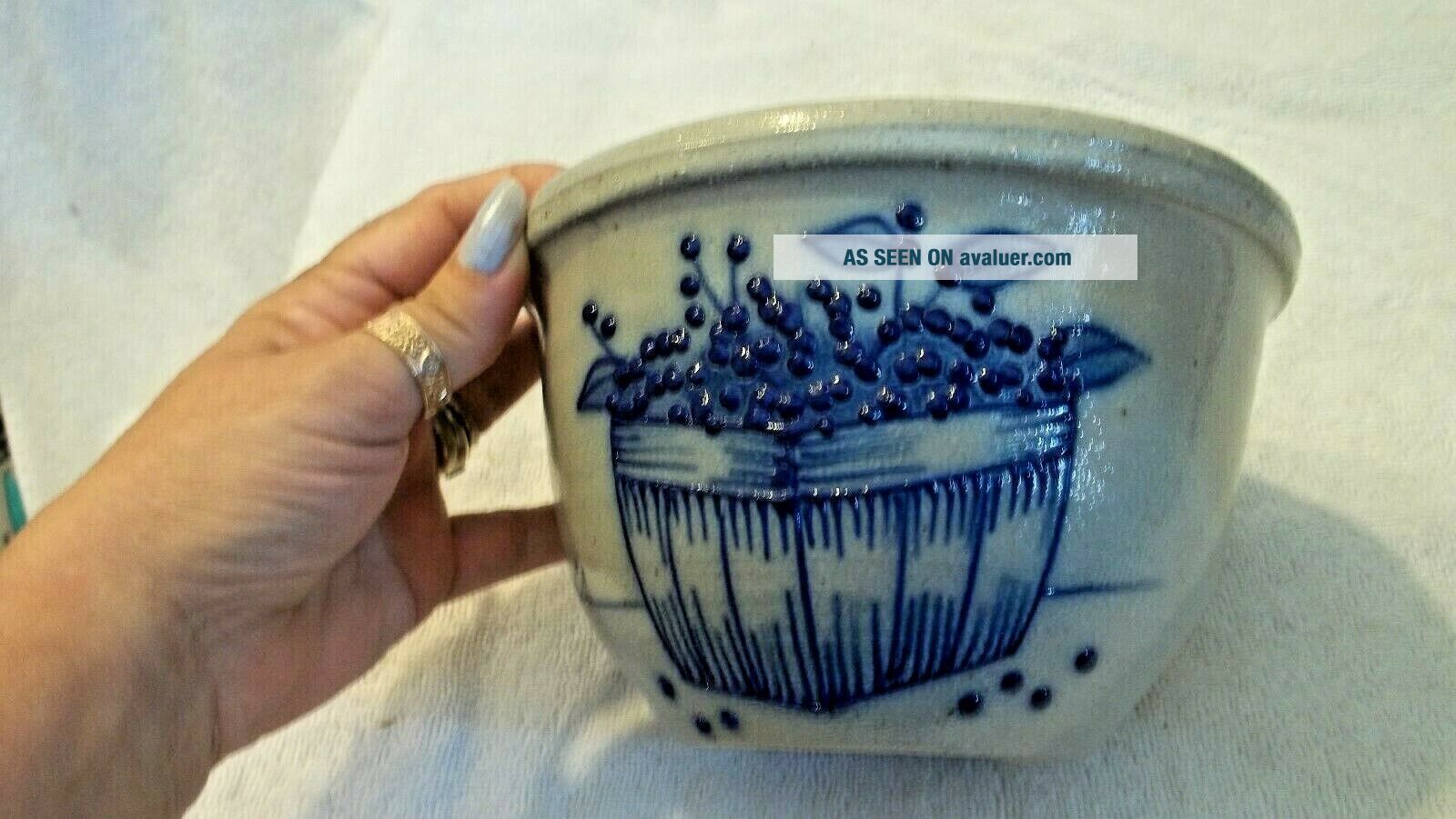 SALMON FALLS STONEWARE 1999 Glazed Small Mixing Bowl Blueberry Basket ...