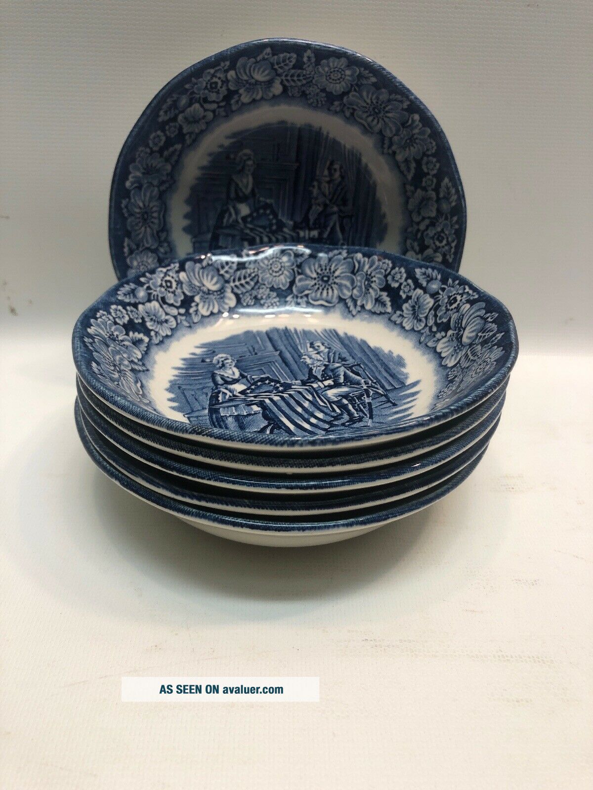 6 Liberty Blue Historic Colonial Scenes Betsy Ross 5 - 1/8 Inch Bowls ...