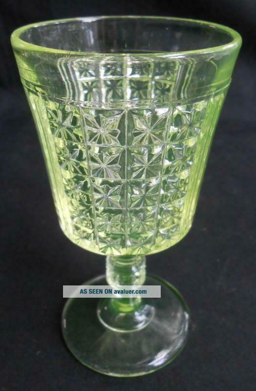 Two Panel Daisy In The Square Vaseline Canary Wine Cordial EAPG Glass ...