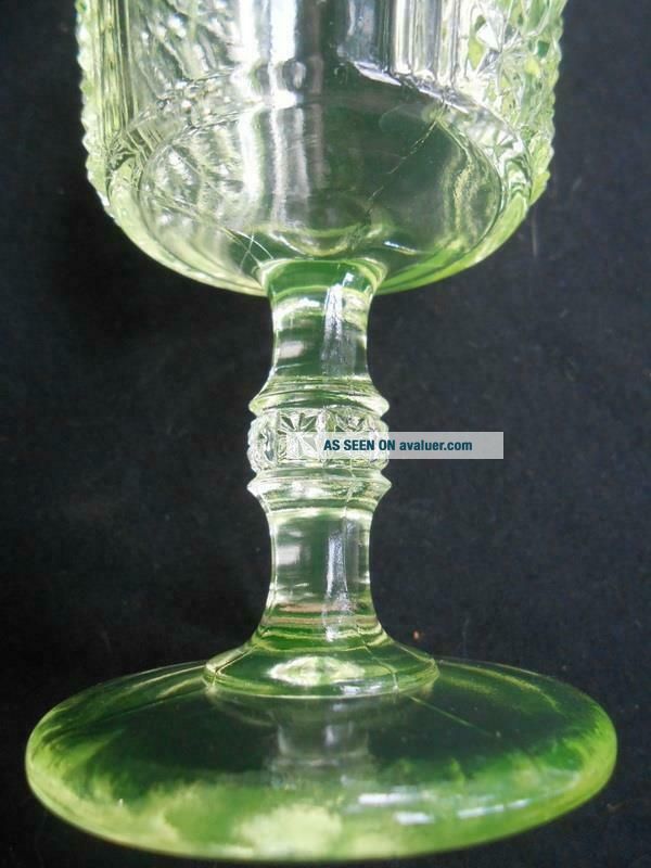 Two Panel Daisy In The Square Vaseline Canary Wine Cordial EAPG Glass ...