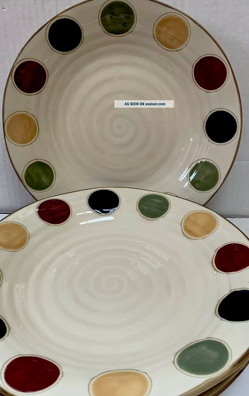 Pier 1 DOTS Dinner Plates Set Of 2 Hand Painted China | #13386456