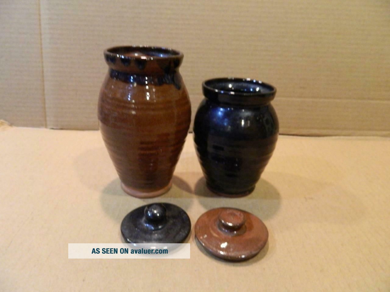 2 " OSV " Old Sturbridge Village Red Ware Hand Crafted Covered Small ...