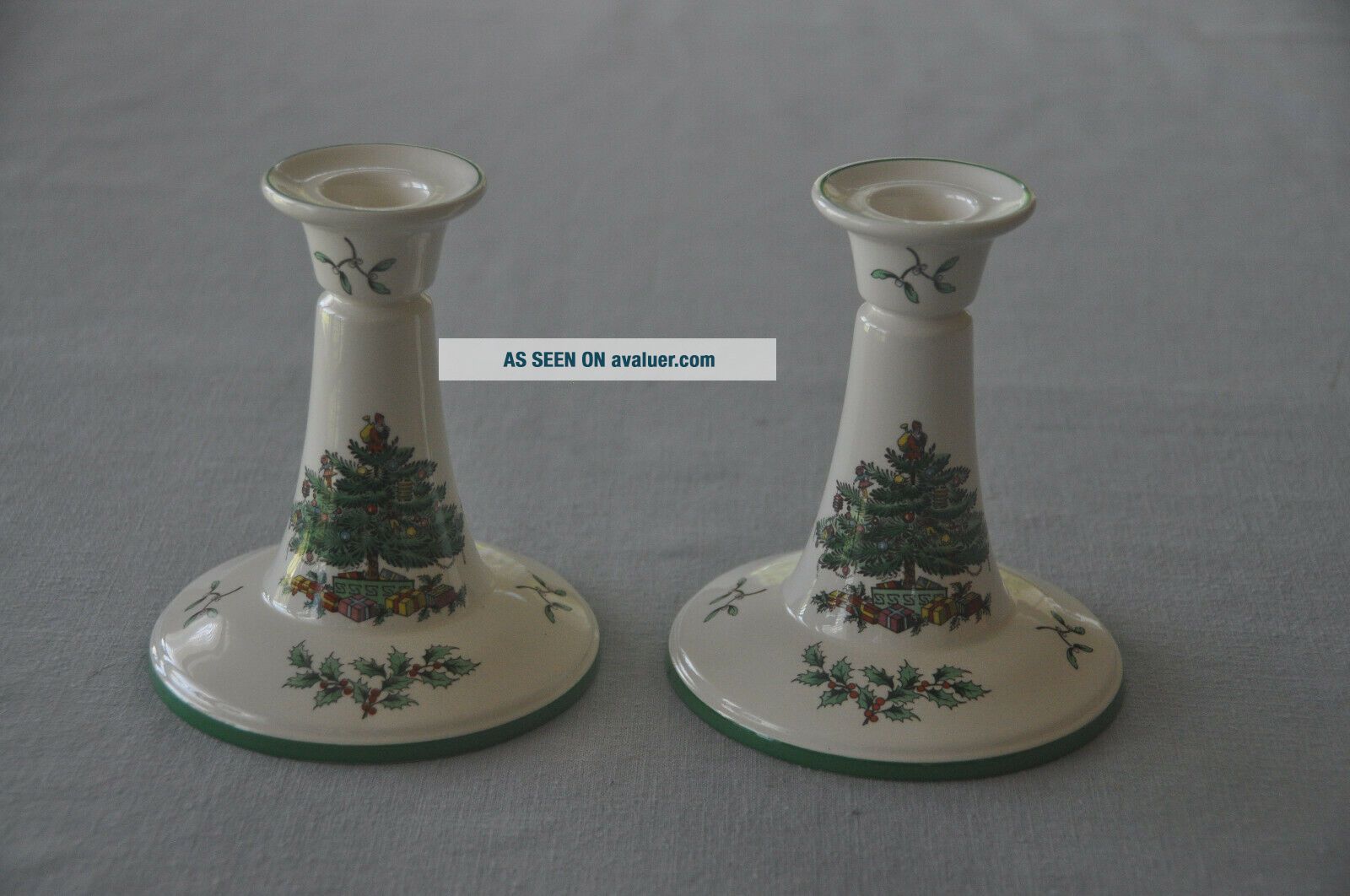 Set Of Two (2) Spode Christmas Tree Tapered Candle Holder | #13400765