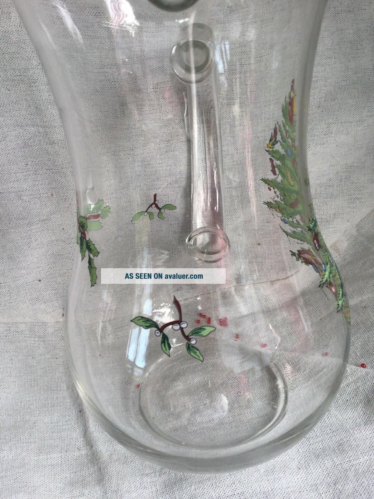 Spode Christmas Tree Clear Glass Pitcher (8” Tall & 44 Oz) Holly Berry ...