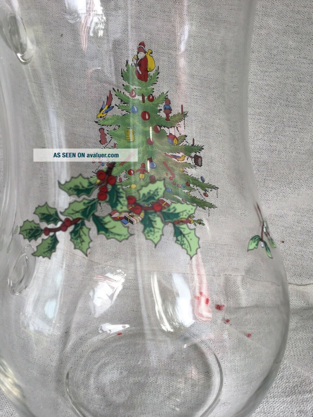 Spode Christmas Tree Clear Glass Pitcher (8” Tall & 44 Oz) Holly Berry ...