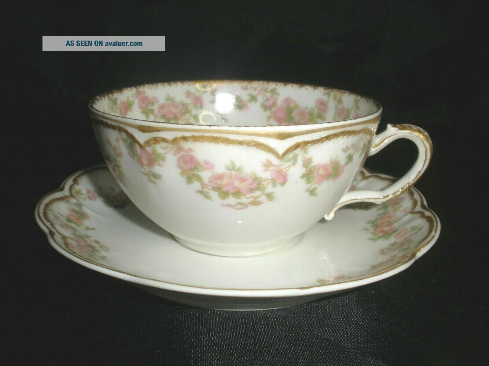 Theodore Haviland Limoges Tea Cup And Saucer Set Double Gold Rose Swag ...