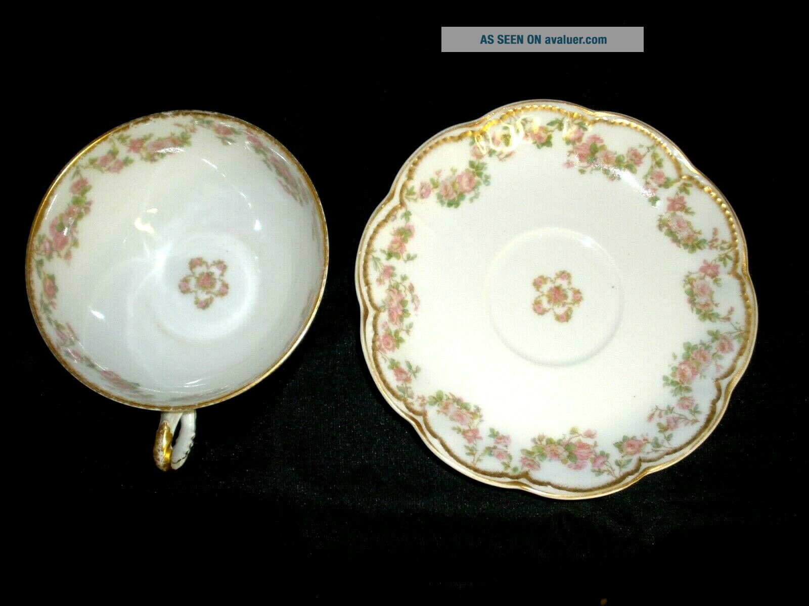Theodore Haviland Limoges Tea Cup And Saucer Set Double Gold Rose Swag ...