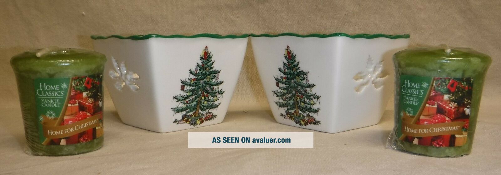 Spode Christmas Tree Pierced Side Candle Holders With Yankee Candle ...