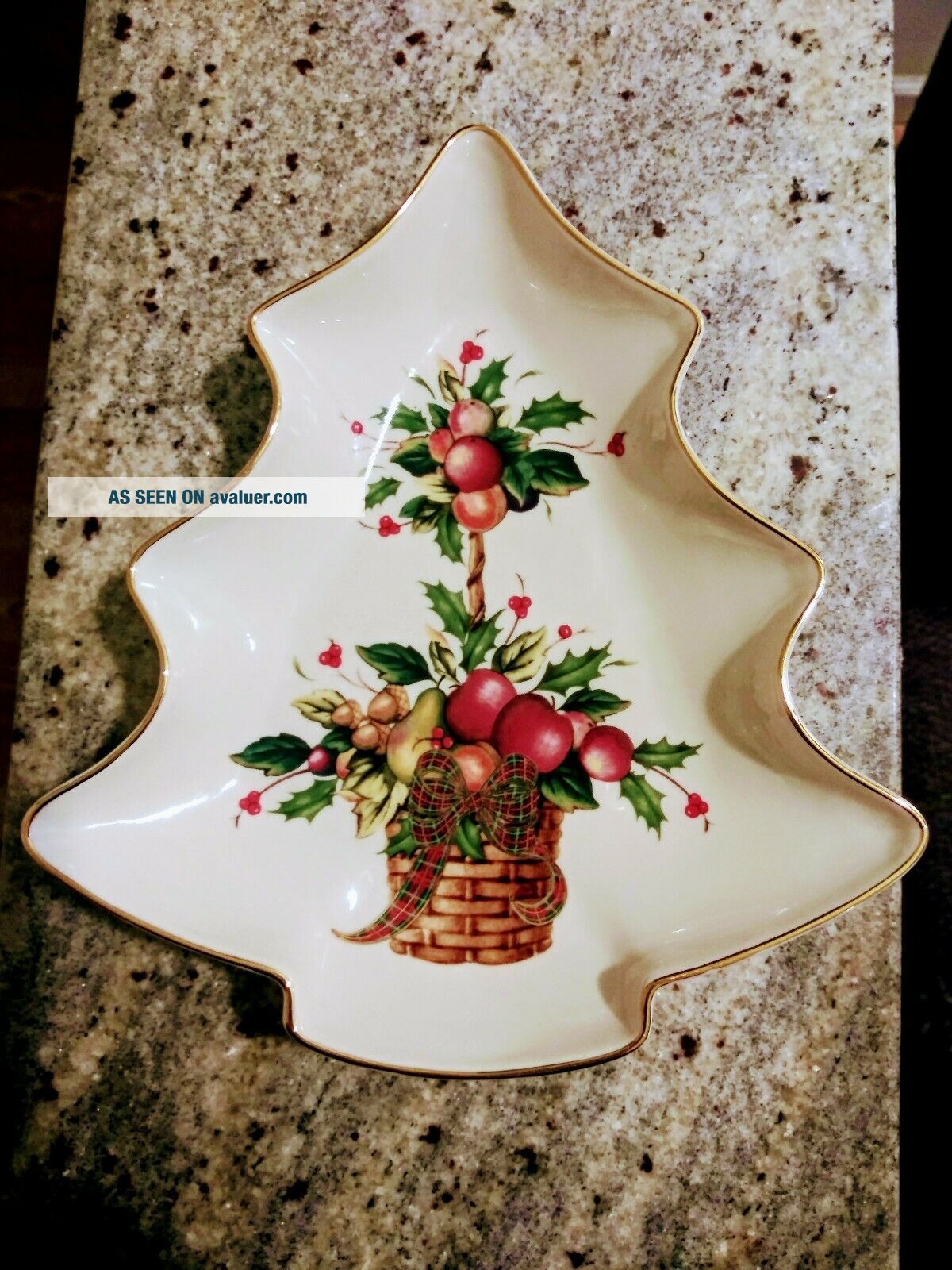 LENOX HOLIDAY TARTAN CHRISTMAS TREE CANDY DISH IVORY FINE CHINA 24K ...