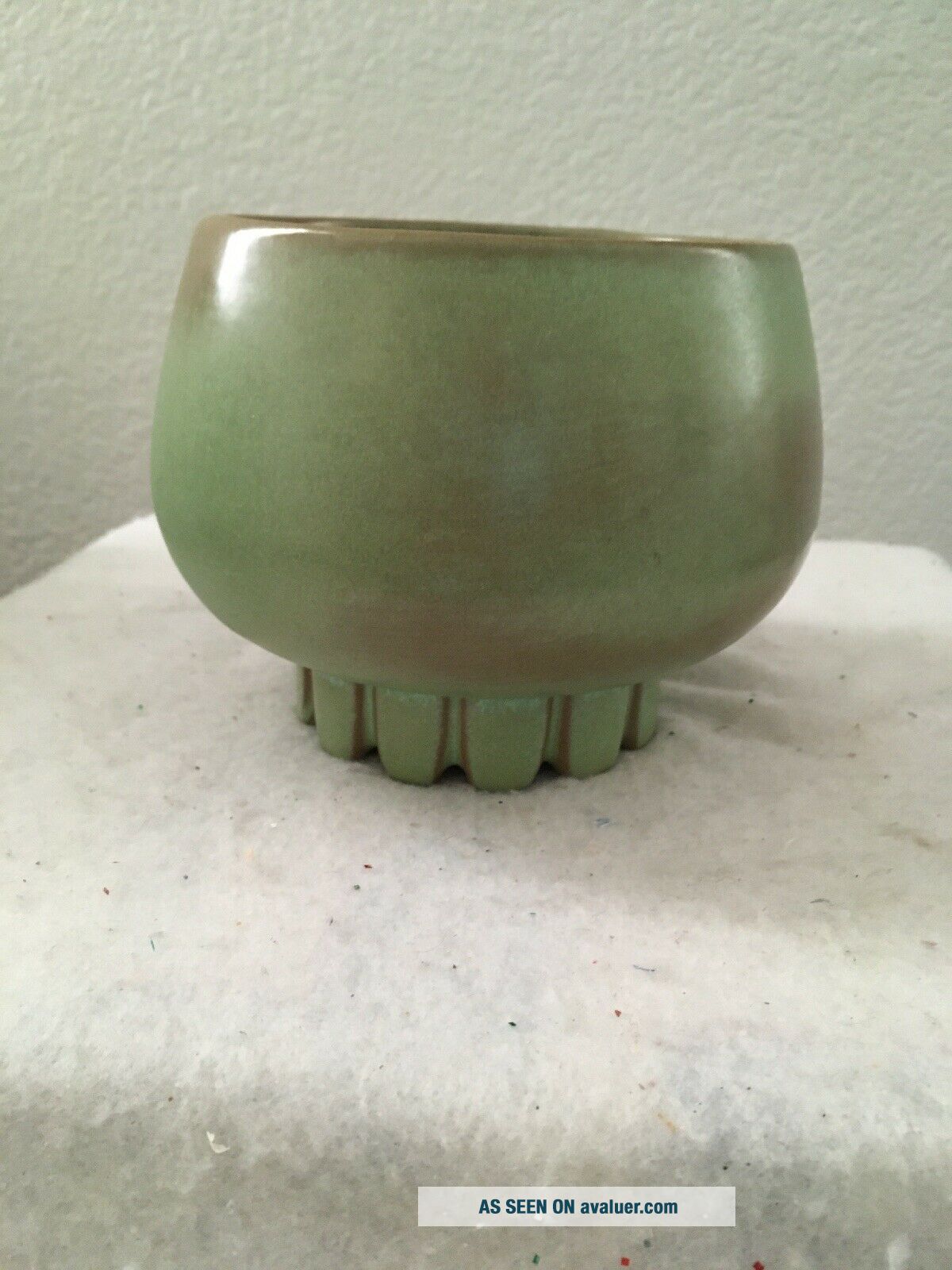 VINTAGE FRANKOMA POTTERY PRAIRIE GREEN VASE 235 Cogwheel Planter ...