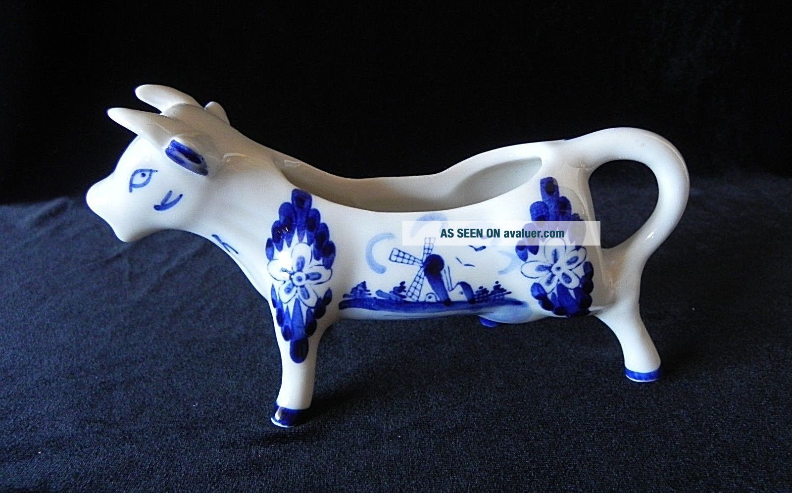 Delft Blue CERAMIC COW CREAMER PITCHER Holland Windmill | #13470715